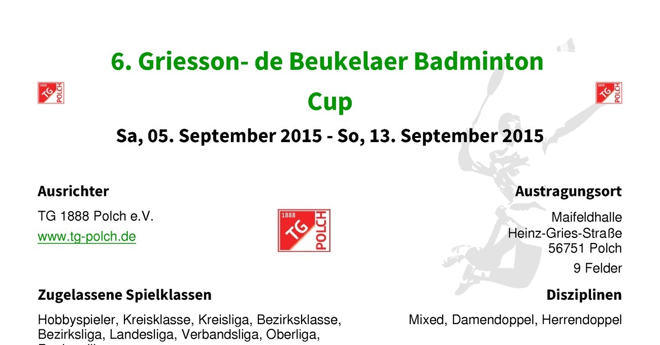 6. Griesson- de Beukelaer Badminton Cup - Badmintonturnier in Polch