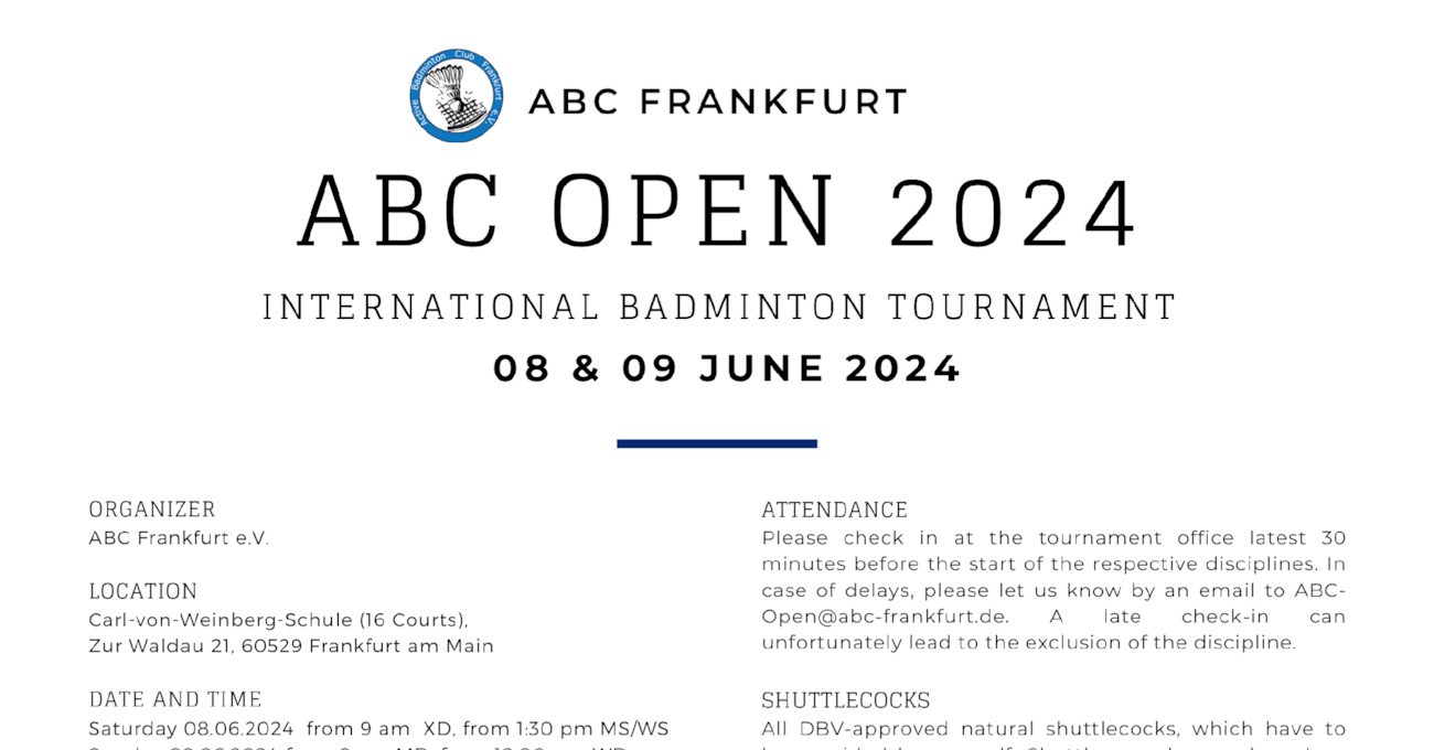 ABC Open 2024 - Badmintonturnier in Frankfurt am Main